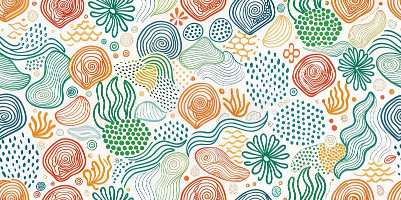 Seamless Hand-Drawn Organic Complex Line Art with Abstract Shapes for ...