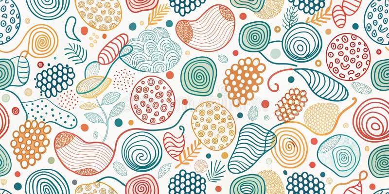 Seamless Hand-Drawn Organic Complex Line Art with Abstract Shapes for ...