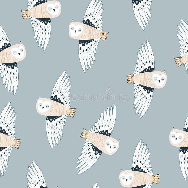 Seamless Hand Drawn Owl Pattern. Creative Hand Drawn Bird Texture Stock ...