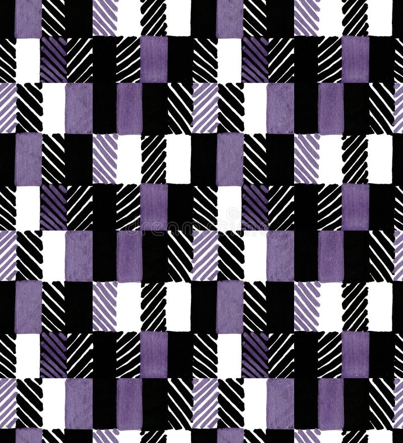 Seamless Geometric Hand Drawn Pattern. Colored Rectangles and Stripes ...