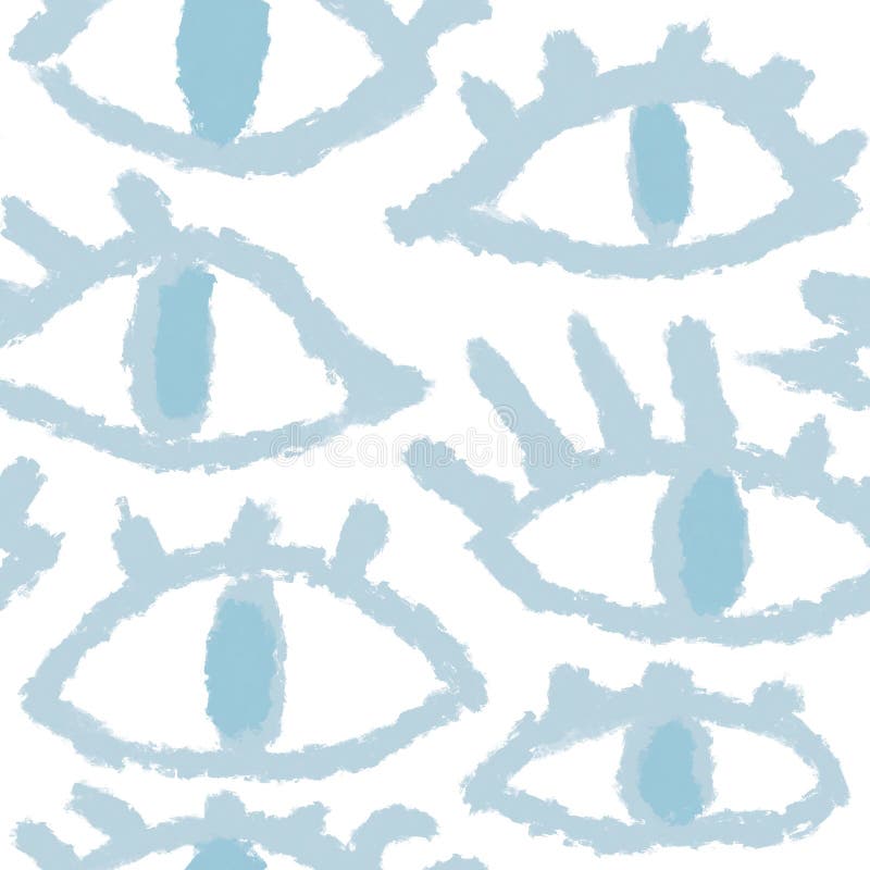 Seamless Hand Drawn Pattern with Blue Evil Third Eye, Traditional ...