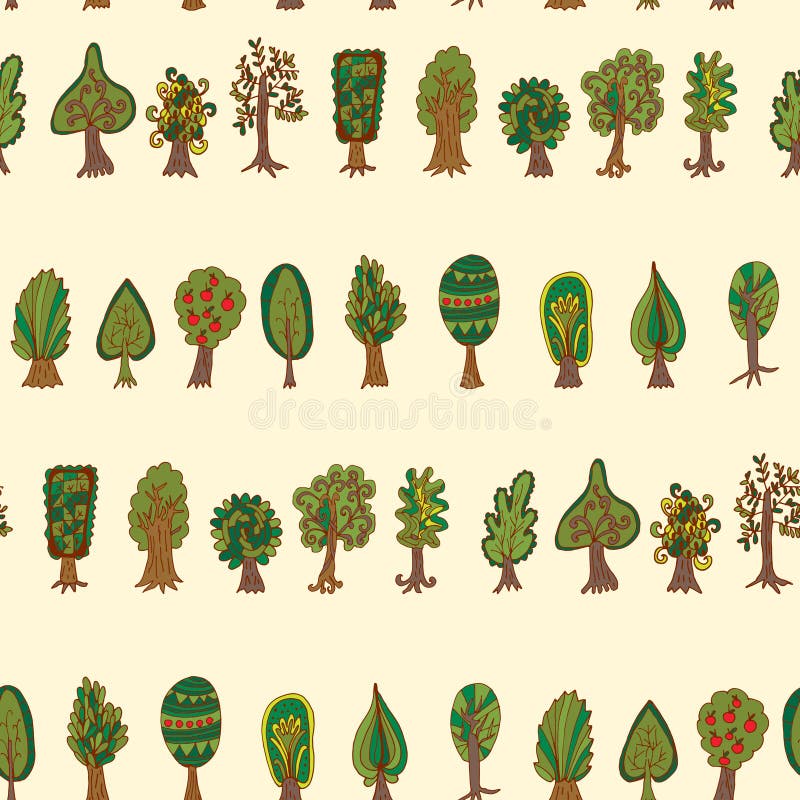 Seamless Hand-drawn Pattern with Doodle Forest Tree Stock Vector ...
