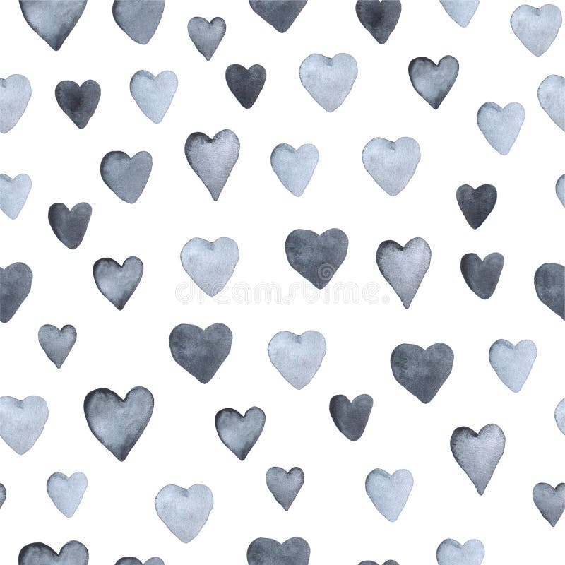 Seamless Hand Drawn Pattern with Hearts. Illustration on White Silver ...
