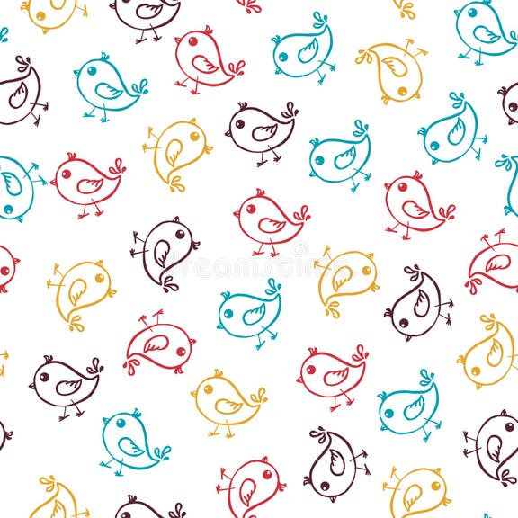 Seamless Hand Drawn Pattern with Sparrows. Vector Colorful Illustration ...