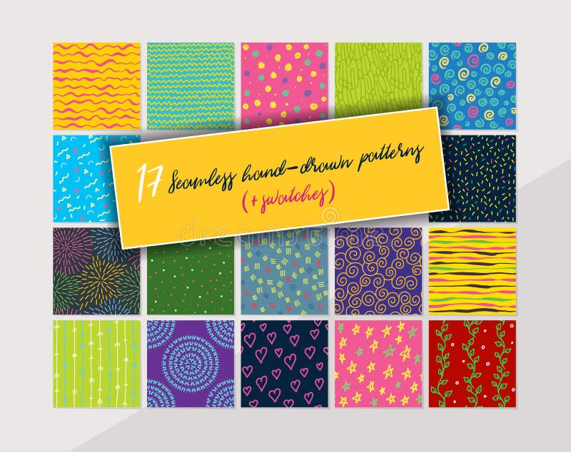 17 Seamless Hand-drawn Pattern Swatches Stock Vector - Illustration of ...