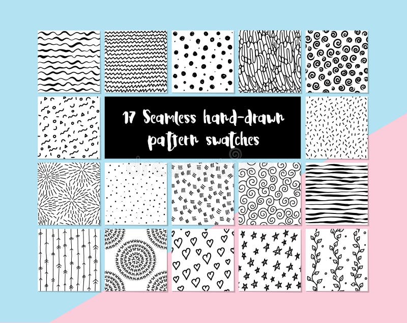 17 Seamless Hand-drawn Pattern Swatches Stock Vector - Illustration of ...