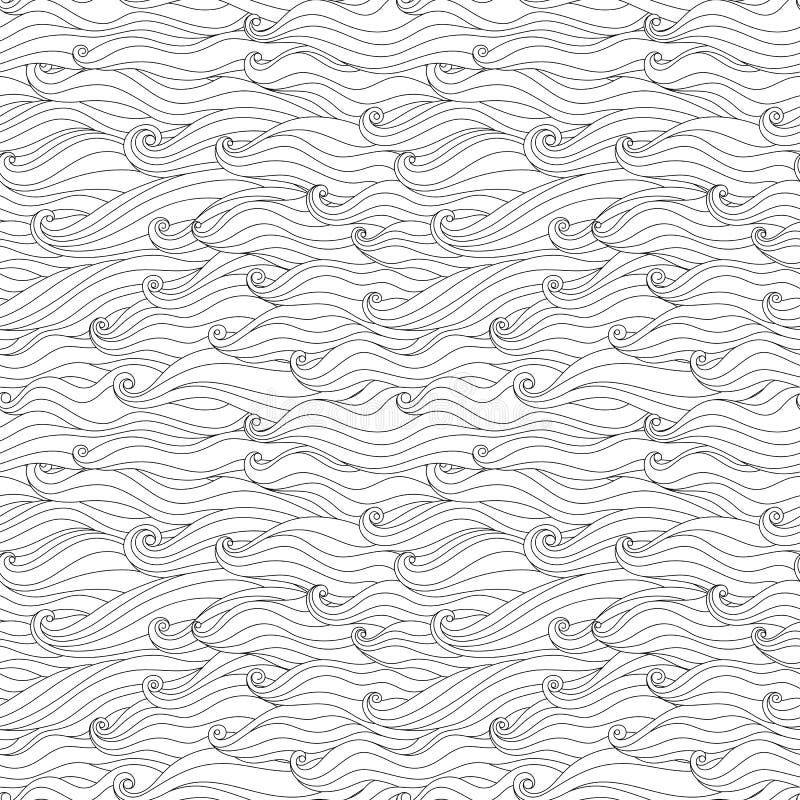 Seamless Hand Drawn Pattern with Waves, Doodle Art Stock Illustration ...