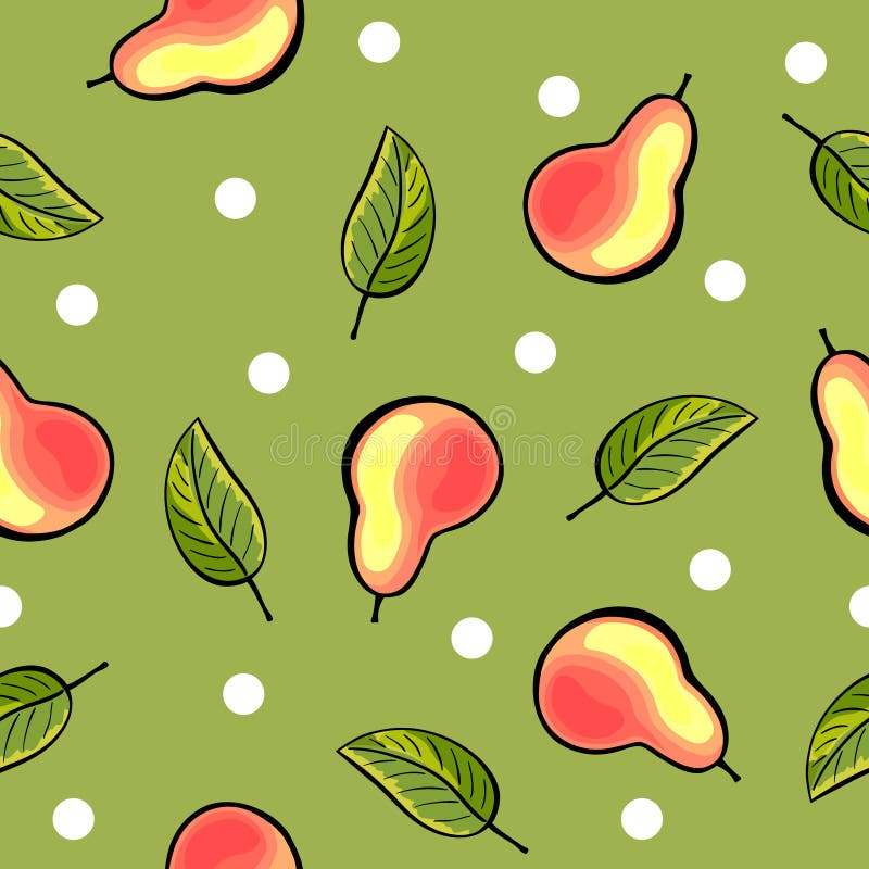 Seamless Pear Pattern with Green and Yellow Dots. Stock Vector ...