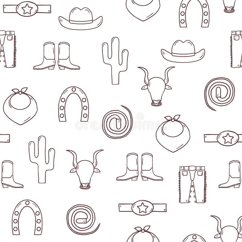 Seamless Hand Drawn Rodeo Background Stock Vector - Illustration of ...