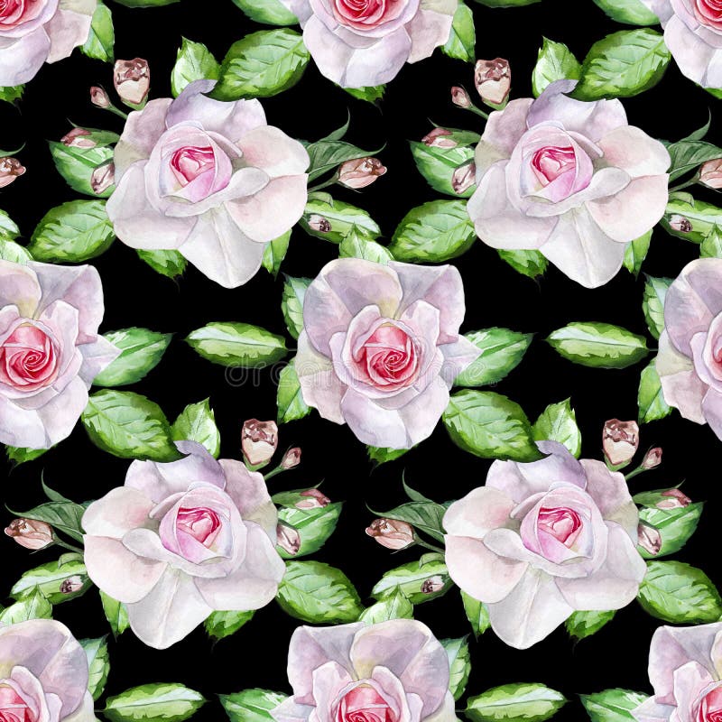 Seamless Hand Drawn Watercolor Roses Pattern Stock Illustration ...