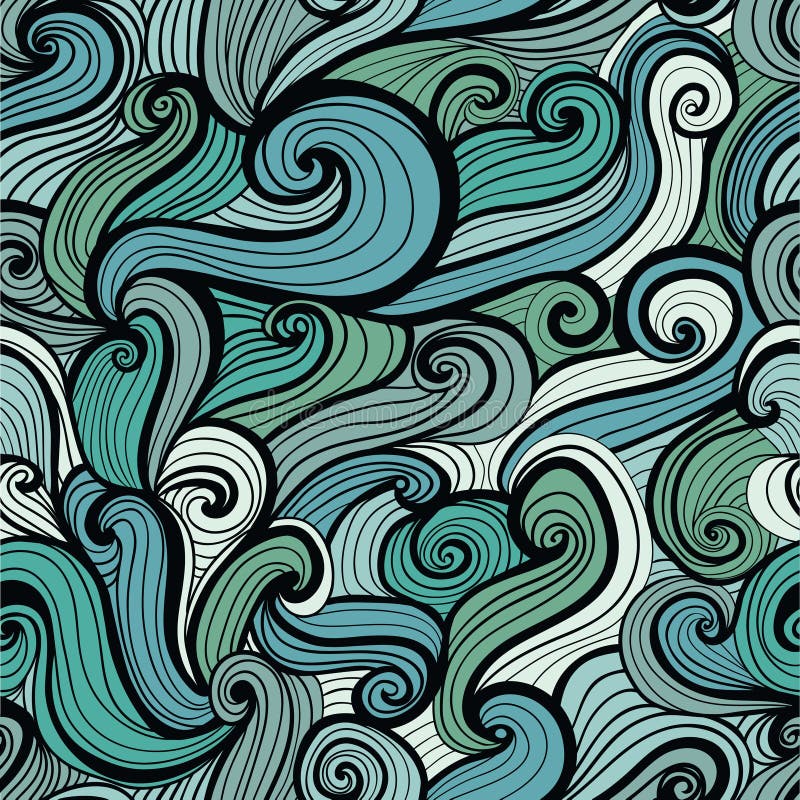 Seamless Hand-drawn Waves Texture. Stock Vector - Illustration of cloud ...