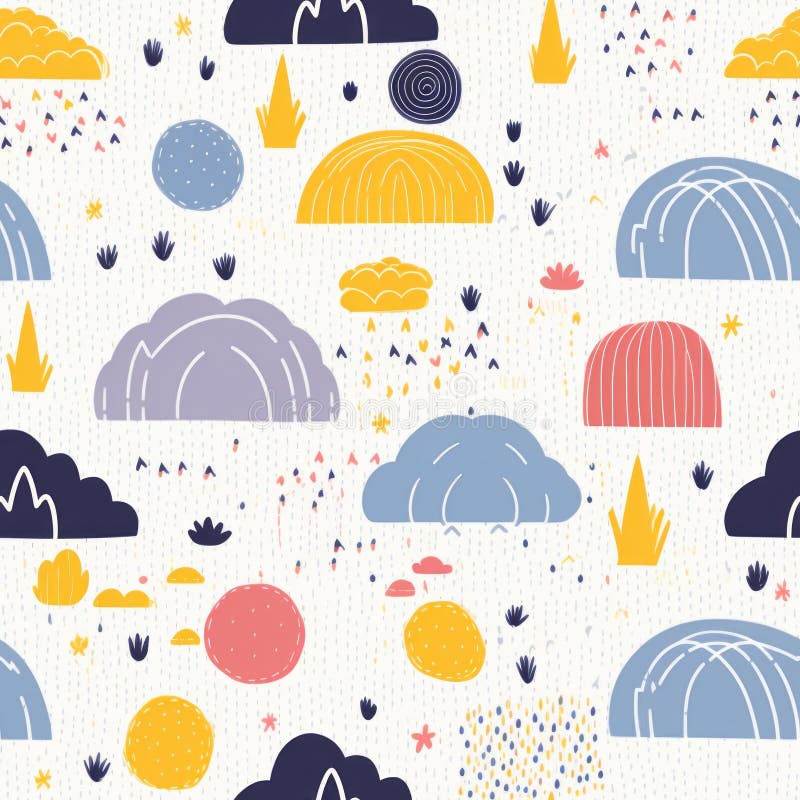 Seamless Hand Drawn Weather Seamless Pattern Design with Rainbows ...