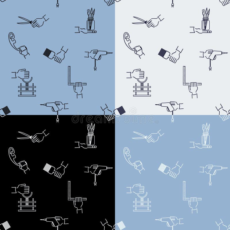 Seamless Handicraft Pattern with Tools Elements and Hands. Stock Vector ...