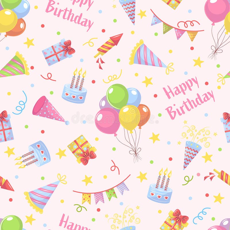 Seamless Happy Birthday Pattern on Pink Background Stock Vector ...