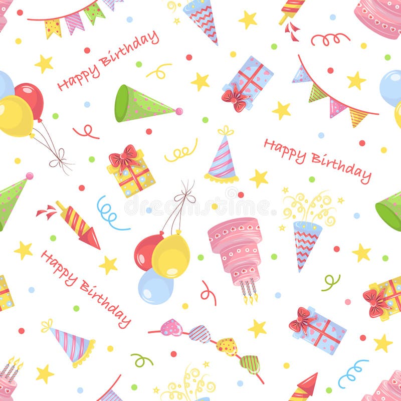 Seamless Happy Birthday Pattern on White Background Stock Vector ...