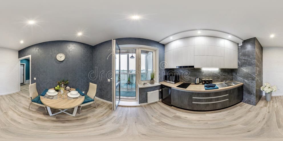 360 Seamless Hdri Panorama View Inside Small Kitchen with Served Table ...