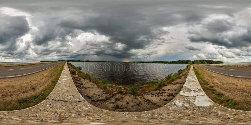 360 Seamless Hdri Panorama View Near Lake before Storm with Overcast Sky and Dark Clouds in ...
