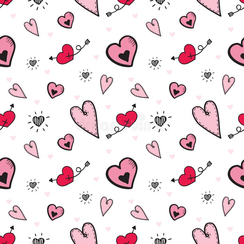 Seamless Heart Doodle Pattern Vector Stock Vector - Illustration of ...