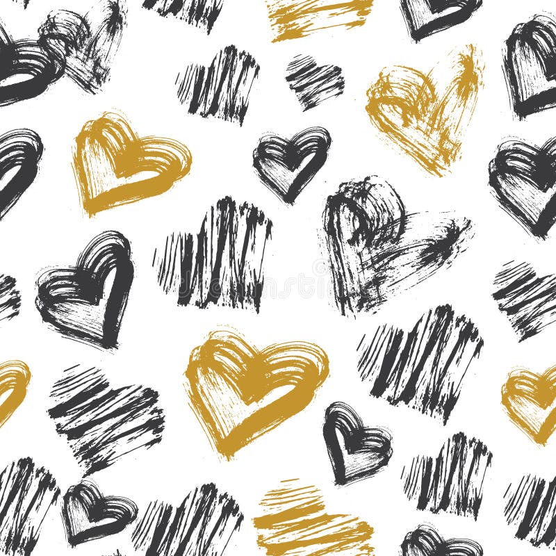 Seamless Heart Pattern. Black, White and Gold Ink Pattern Stock Vector ...