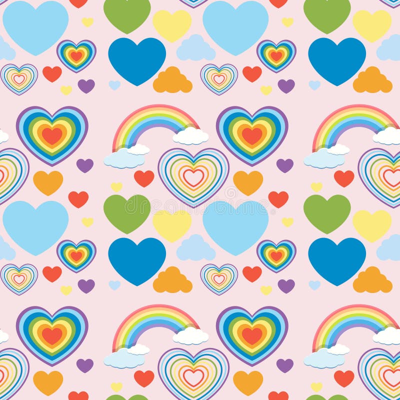 Seamless Heart and Rainbow Pattern Stock Vector - Illustration of group ...