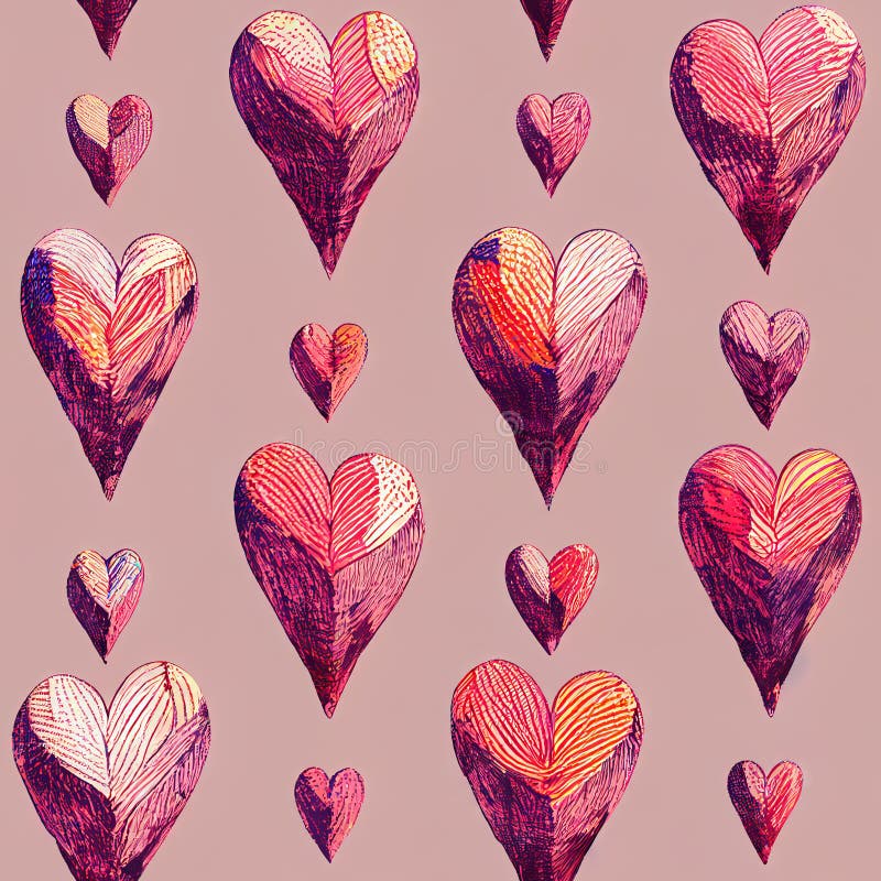 Seamless Heart Texture Drawn Hearts Stock Illustration - Illustration ...