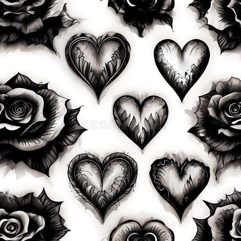 Seamless Hearts and Roses Pattern on Abstract Background, Design ...