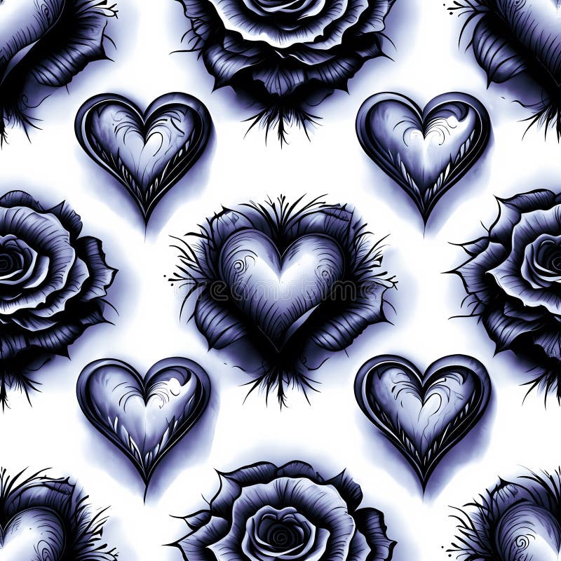 Seamless Hearts and Roses Pattern on Abstract Background, Design ...