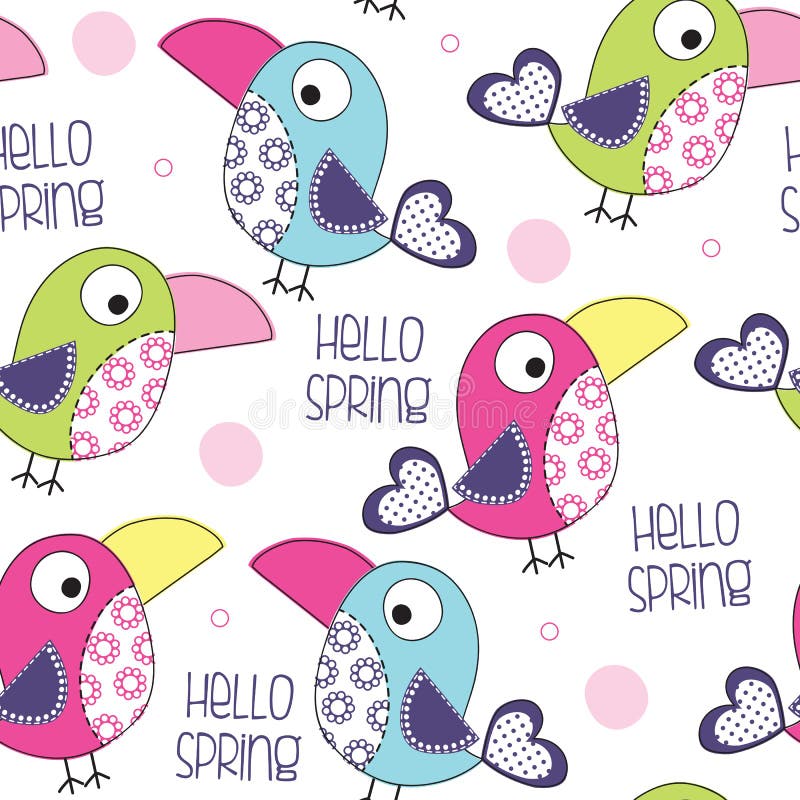 Seamless Hello Spring Bird Pattern Vector Illustration Stock Vector ...