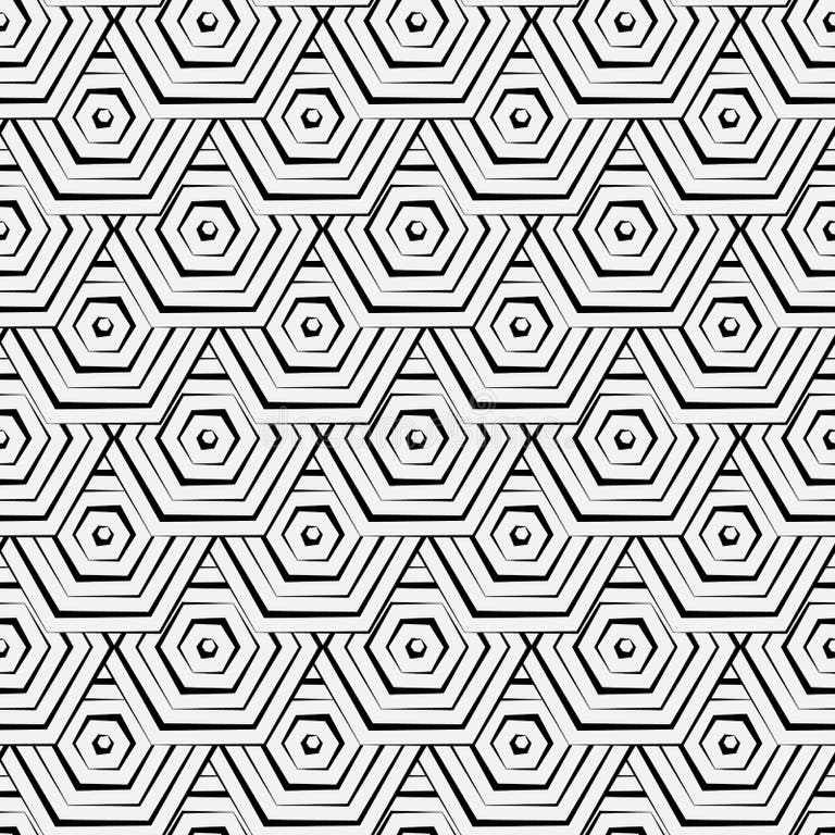 Seamless Hexagon Monochrome Pattern, Repeating Geometric Texture ...