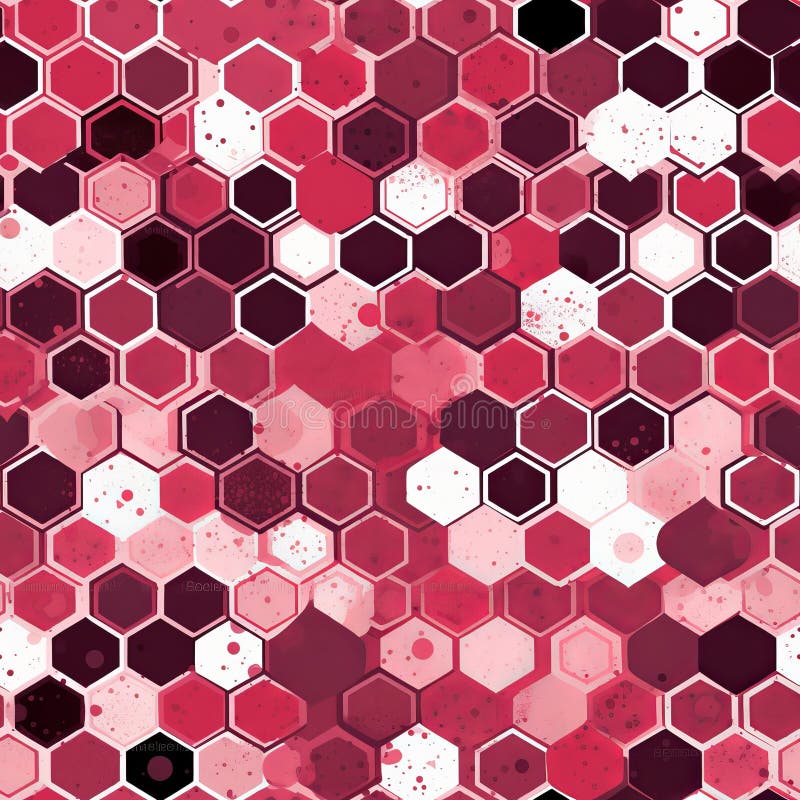 Seamless Hexagon Shaped Pattern with Hearts and Halftone Grunge Texture ...