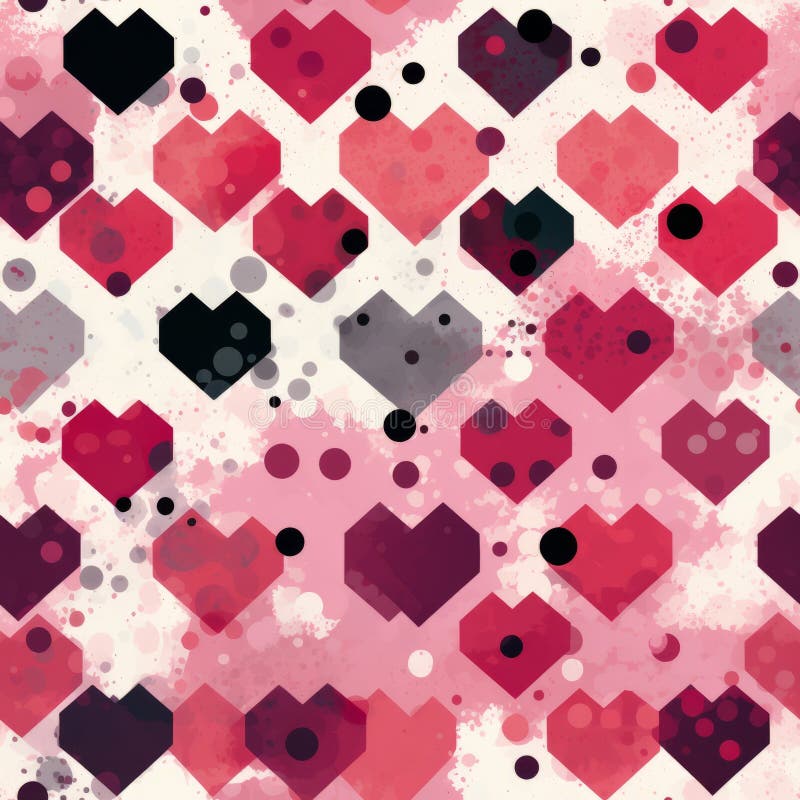Seamless Hexagon Shaped Pattern with Hearts and Halftone Grunge Texture ...