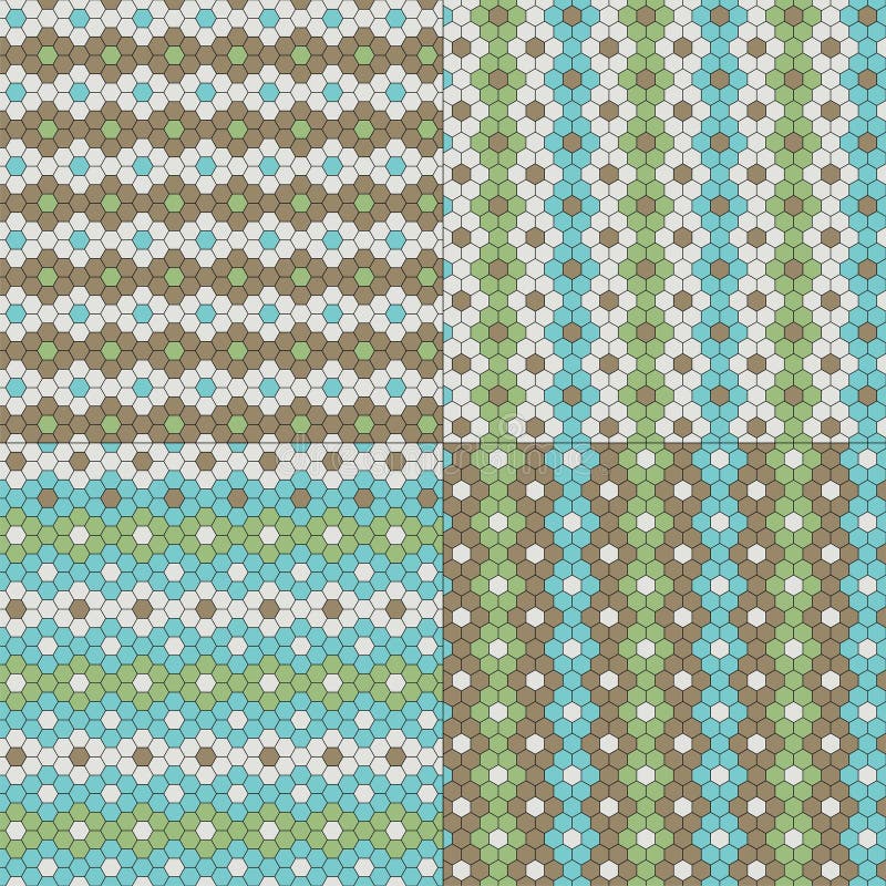 Seamless Hexagon Tile Patterns Blue Tan Green Stock Vector ...