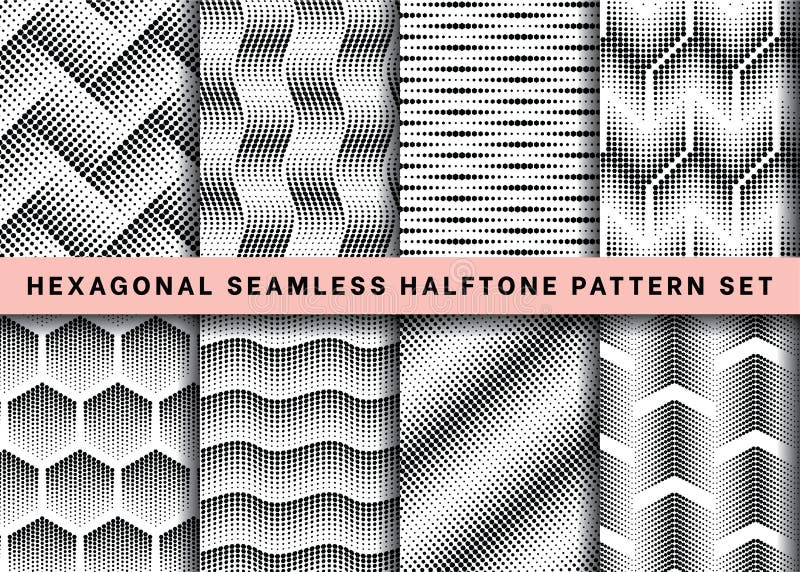 Seamless Hexagonal Halftone Pattern Collection, Set of Halftone Pattern Vector on White ...