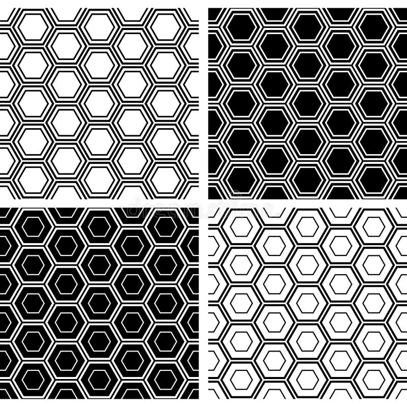 Seamless Hexagons Patterns Set. Black and White Geometric Backgrounds ...