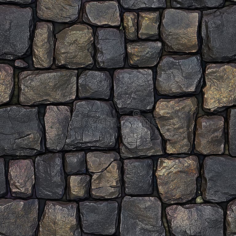 Dark Cobblestone Stone Wall Texture Background Seamless Pattern AI Generated. Stock Illustration ...