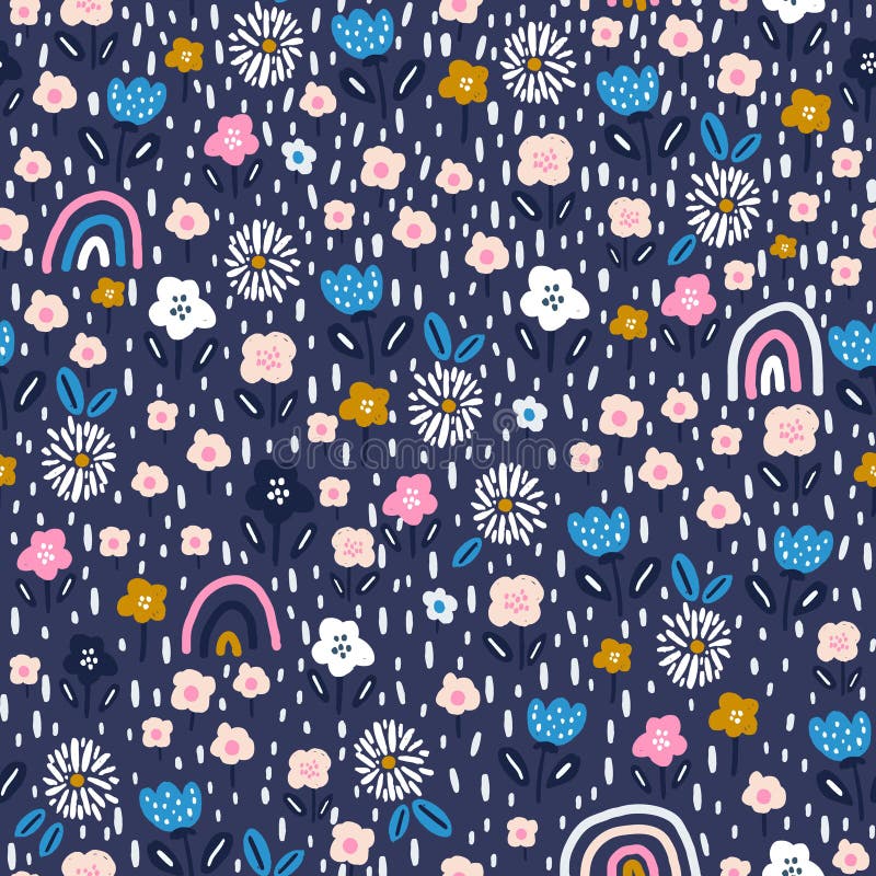 Seamless Hight Detailed Botanical Pattern with Rainbows, Flowers ...