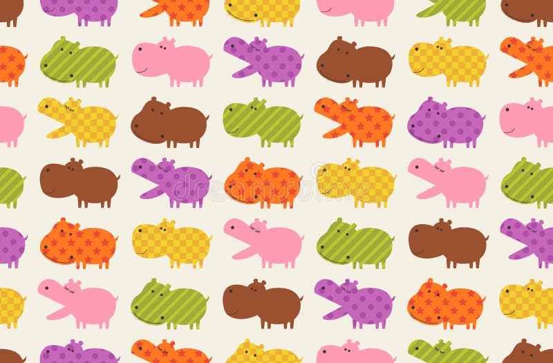 Seamless Hippo Cartoon Pattern Stock Vector - Illustration of fabric ...