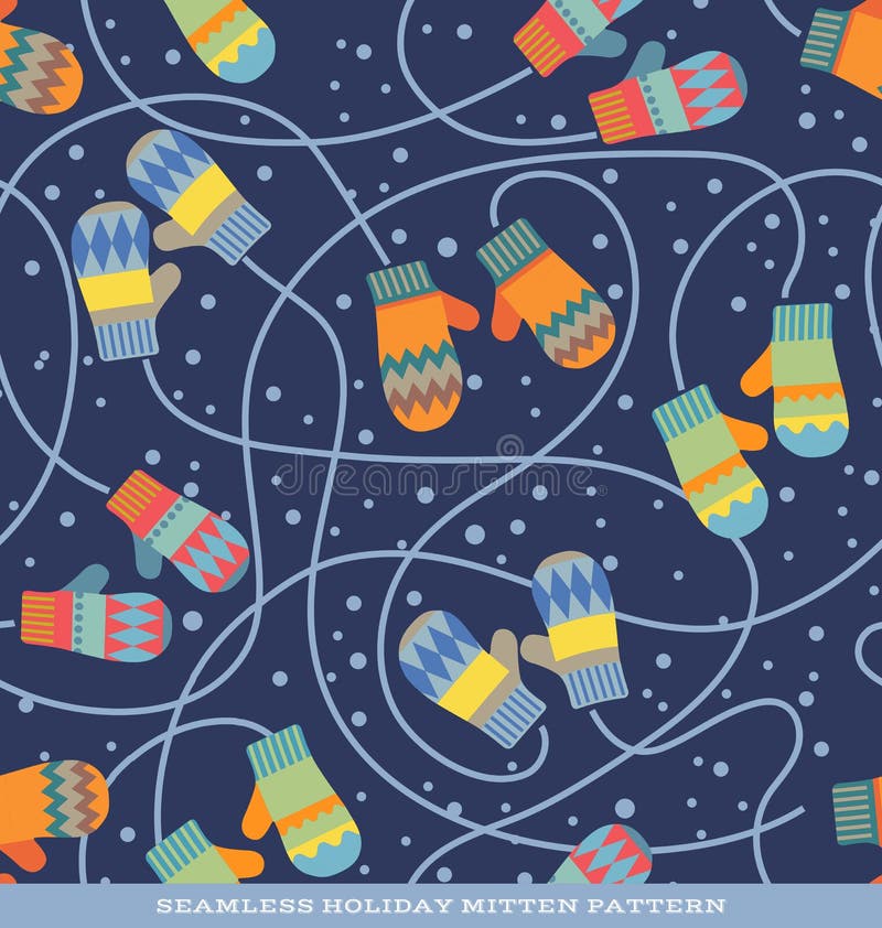 Seamless Holiday Pattern with Colorful Mittens and Snow Stock Vector ...
