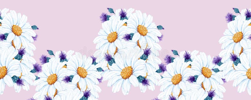 Seamless Horizontal Border with Acrylic Daisy Stock Illustration ...