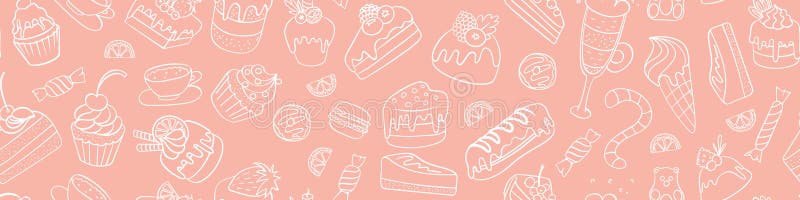 Seamless Horizontal Border with Desserts Stock Vector - Illustration of ...