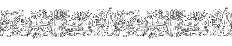 Seamless Horizontal Border with Kitchen Utensils and Vegetables. Vector ...