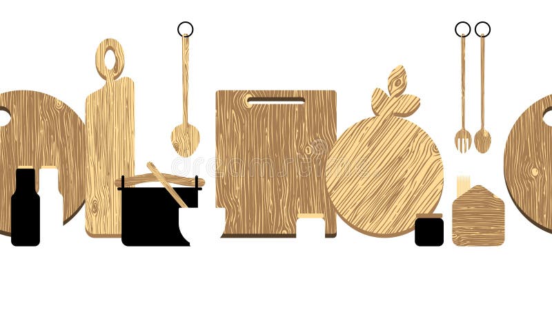Seamless Horizontal Border with Cutting Board and Utensils in ...