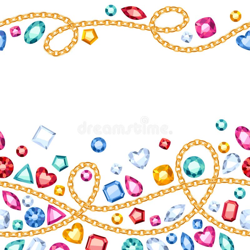 Seamless Horizontal Gemstones and Chains Pattern. Stock Vector ...