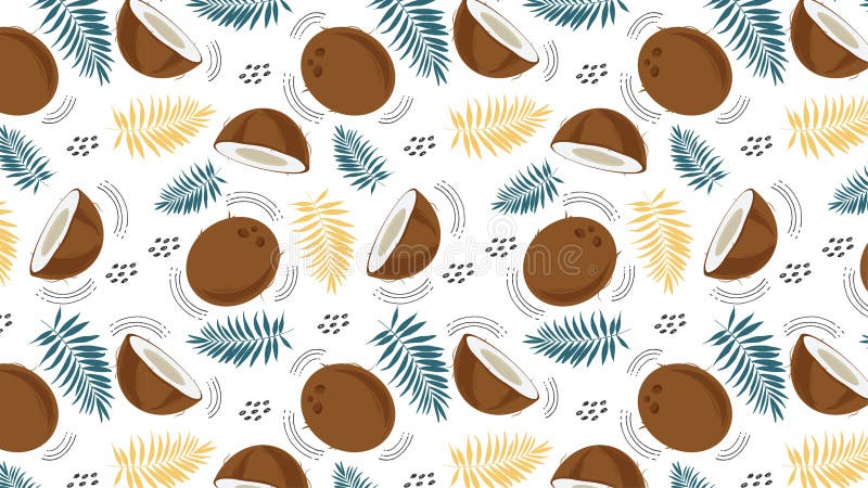 Seamless Horizontal Pattern with Coconut, Palm Leaves and Abstract ...