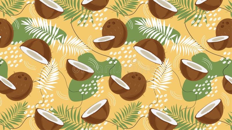 Seamless Horizontal Pattern with Coconut, Palm Leaves and Abstract ...