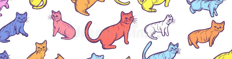 Seamless Horizontal Pattern with Colorful Cats Stock Image - Image of ...