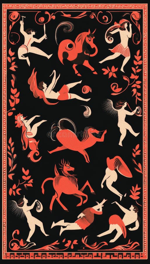 Seamless Horizontal Pattern of Greek Mythology Featuring Centaurs and ...