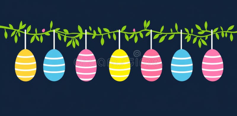 A Seamless Horizontal Pattern of Hand-drawn Hanging Easter Eggs in a ...