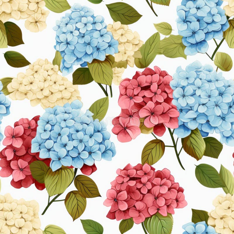 Seamless Hydrangea Flower Pattern with Retro Colors Stock Illustration ...