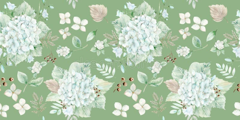 Seamless Hydrangea Pattern. Watercolor Illustration of Blue Hydrangea ...